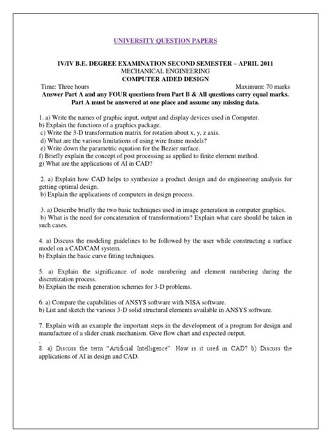 cad question papers pdf computer aided design finite element method