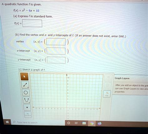 solved a quadratic function is given f x x 2 6x 10 a express f in standard form b