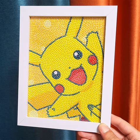 新款diy钻石贴画学生手工制作儿童贴钻卡通钻石画皮卡丘满钻带框 虎窝淘