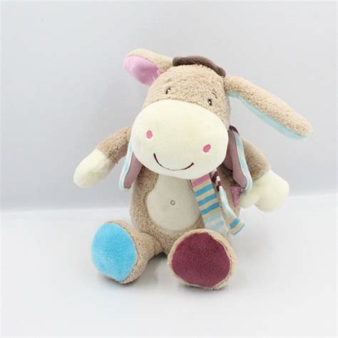 Doudou Musical Ane Poney Cheval Beige Rose Bleu Babysun