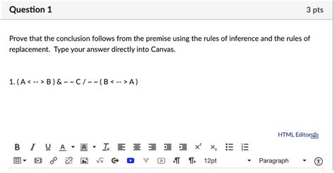 solved question 1 3 pts prove that the conclusion follows from the premise using the rules of