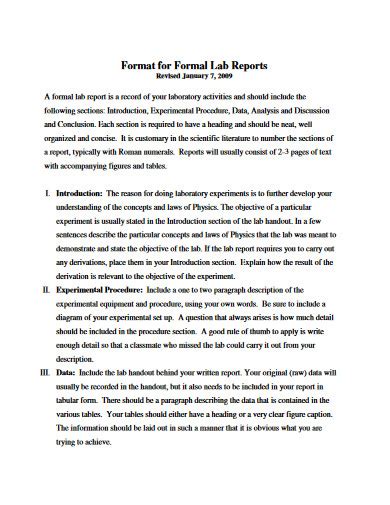 Lab Report Format Example