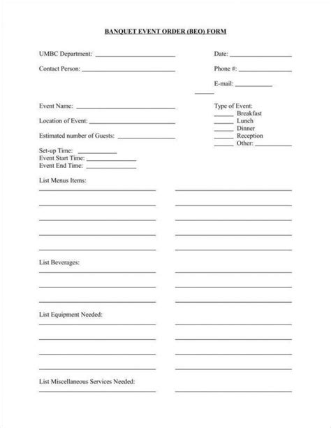Free Banquet Event Order Template Excel Printable Word Searches