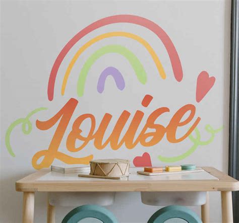 Sticker Mural Illustration Nom personnalisé dessiné arc en ciel