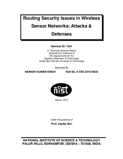 pdf routing security issues in wireless sensor networks attacks and defenses jaydip sen