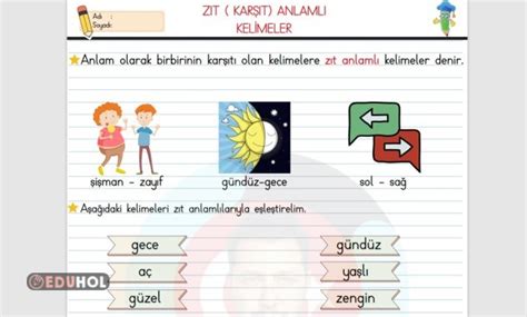 Zıt Anlamlı Kelimeler Eduhol Etkinlik İndir Oyun Oyna Test Çöz