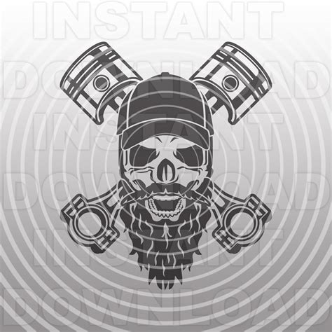 Crossed Pistons Mechanic Skull With Hat And Beard SVG Filecar Etsy