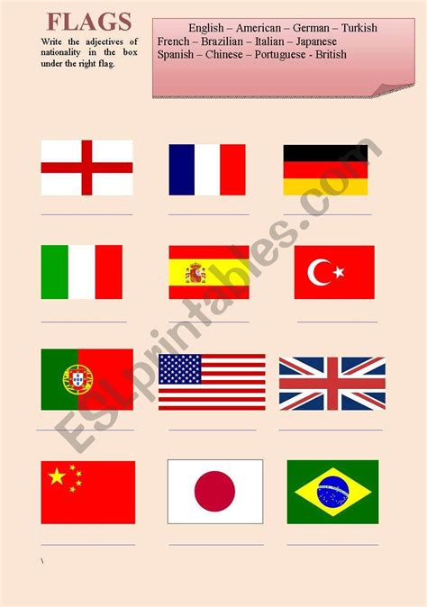 Flags ESL Worksheet By Teacherilary