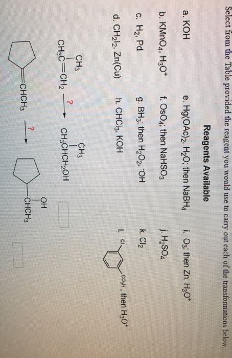Solved Select From The Table Provided The Reagent You Would Chegg