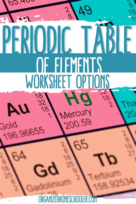 Free Printable Periodic Table Worksheet Options The Organized