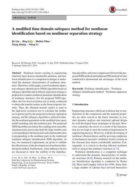 a modified time domain subspace method for nonlinear identification based on nonlinear