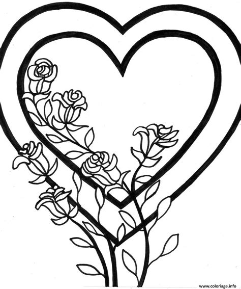 Coloriage Coeur Avec Des Roses Dessin Coeur à imprimer