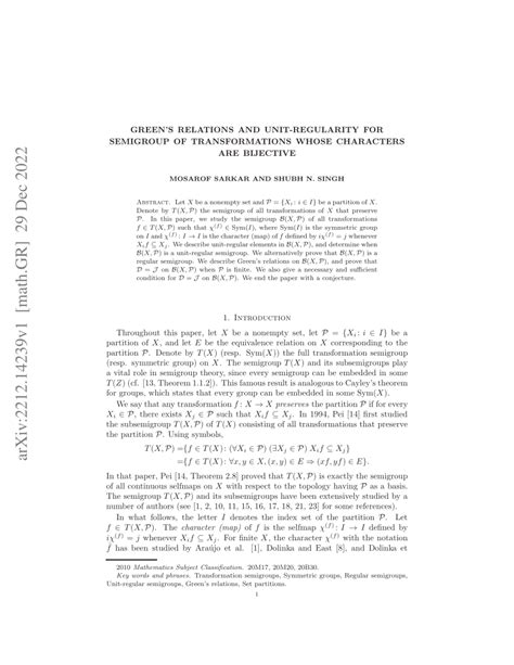 pdf green s relations and unit regularity for semigroup of transformations whose characters