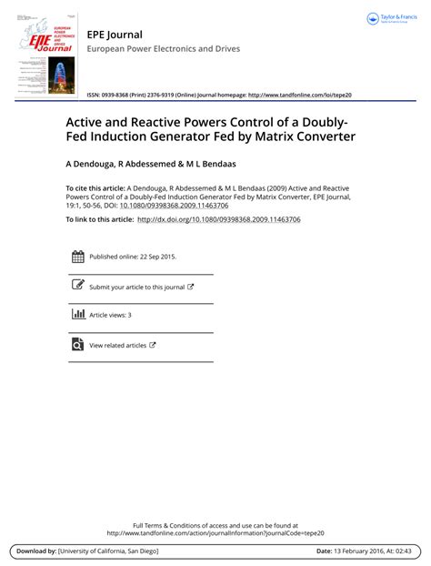 pdf active and reactive powers control of a doubly fed induction generator fed by matrix converter