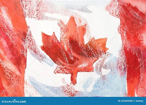 Canada Canadian Flag Hand Drawn Watercolor Illustration Stock