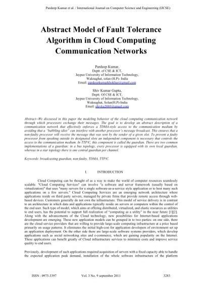 abstract model of fault tolerance algorithm in cloud computing
