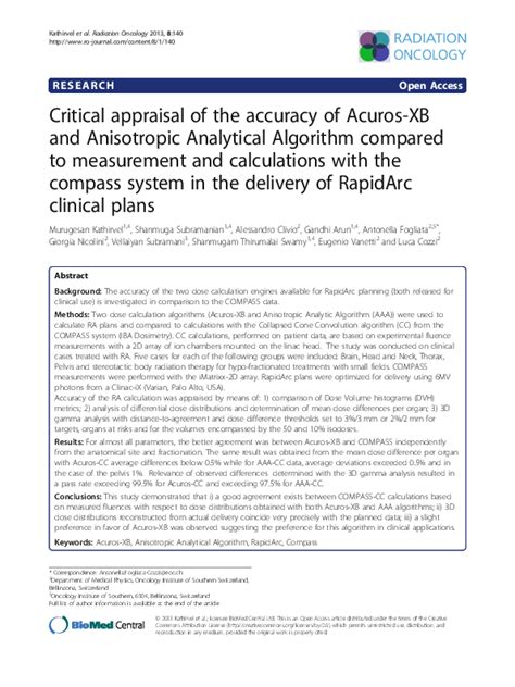 pdf critical appraisal of the accuracy of acuros xb and anisotropic analytical algorithm