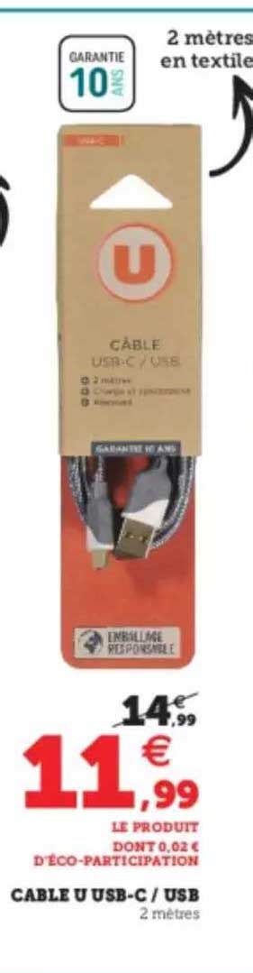 Promo Câble U Usb c Usb chez Super U iCatalogue fr