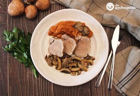 Solomillo de cerdo con puré de boniato y setas Receta fácil de otoño