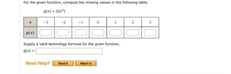solved for the given function compute the missing values in