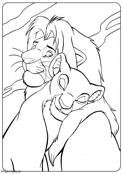 Nala abraçando Simba para colorir