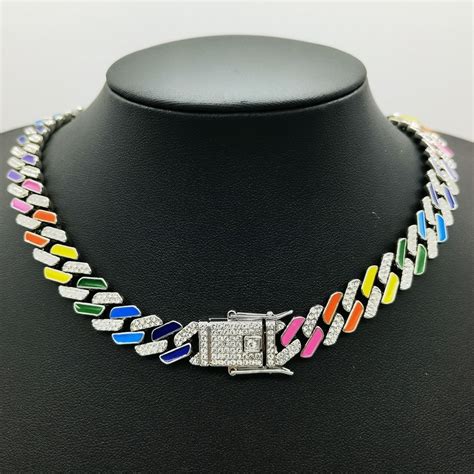 Novo Corrente Cravejada Diamante Arco íris Diamante Ice Completo 12mm
