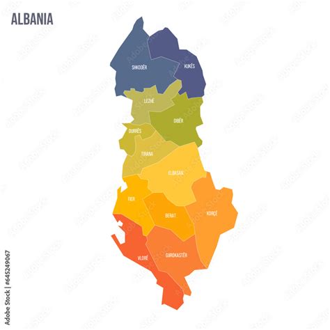 Albania Political Map Of Administrative Divisions Counties Colorful