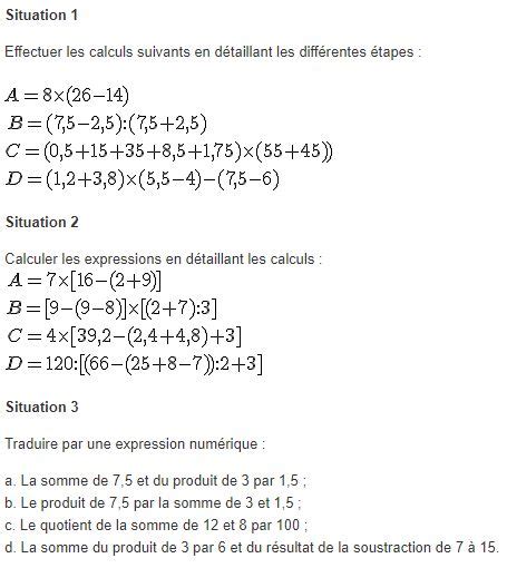 Priorités opératoires exercices de maths en 5ème en PDF en 2023