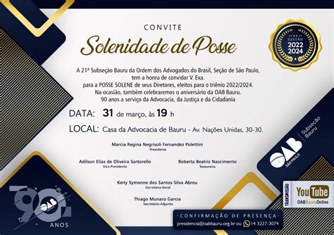 OAB Bauru Convite Solenidade de Posse Gestão 20222024