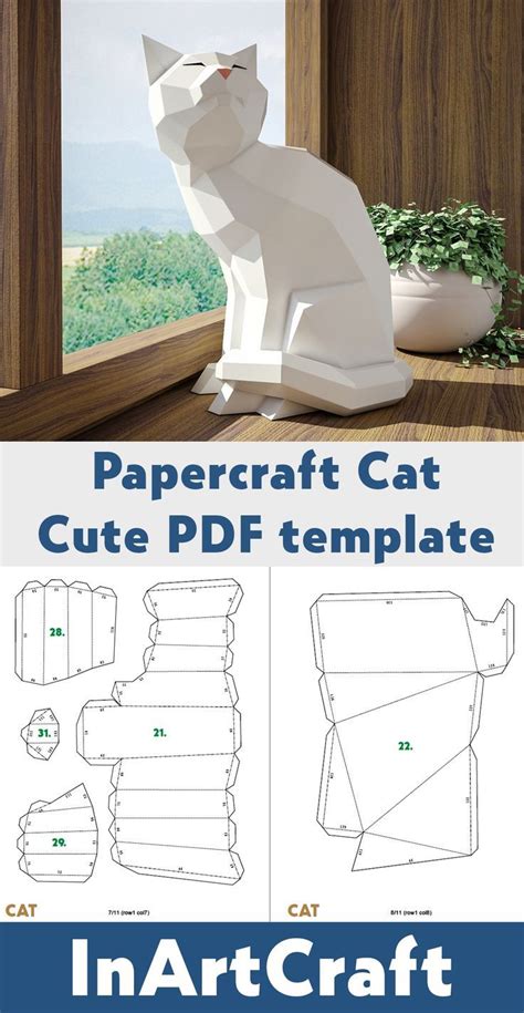 Papercraft Cat Paper Craft 3d Model Kitten Pdf Template Cute Low Poly