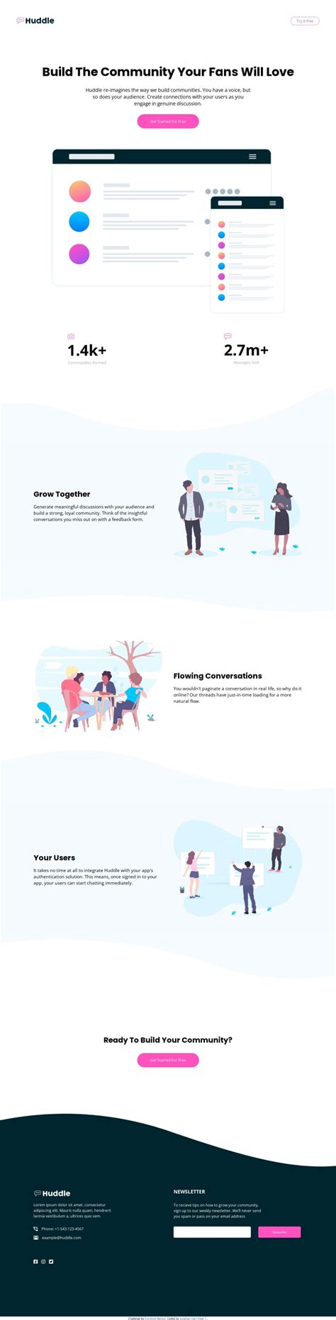 Frontend Mentor Huddle Landing Page With Curved Sections Coding