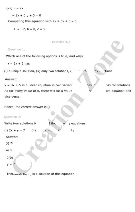 class 9 chapter 4 linear equations in two variables