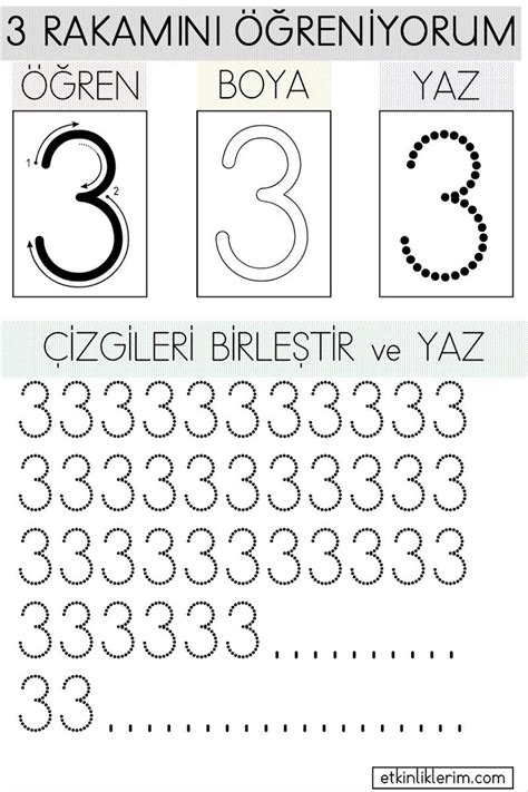 3 Rakamını Öğreniyorum Okul Öncesi Çalışma Sayfası Tüm Etkinlikler
