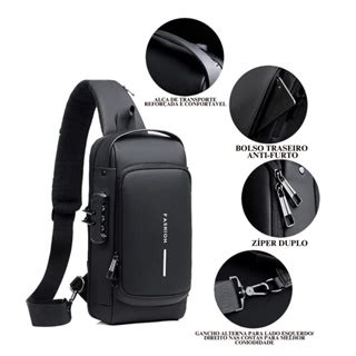 Mochila De Peito Masculina À Prova D água Anti Furto Senha Entrada