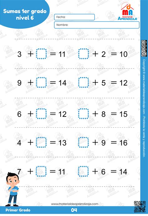 Sumas Para Primer Grado Nivel 6 Material De Aprendizaje