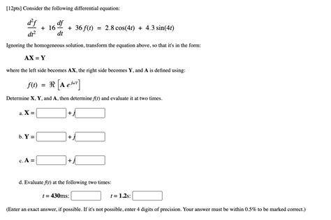 solved [12pts] consider the following differential equation