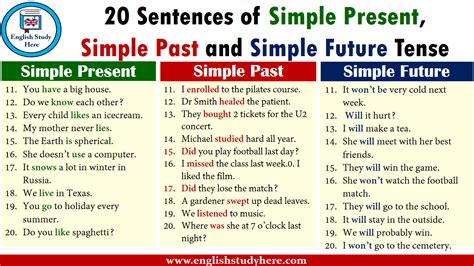 20 Sentences Of Simple Present Simple Past And Simple Future Tense