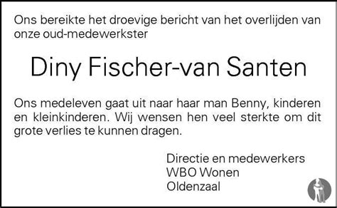 Diny Fischer Van Santen 05 08 2013 Overlijdensbericht En Condoleances