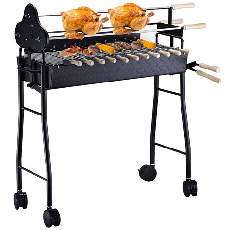Outsunny Portable Rotisserie Charcoal Bbq Grill With Largesmall Skewers Included And 4 Wheels