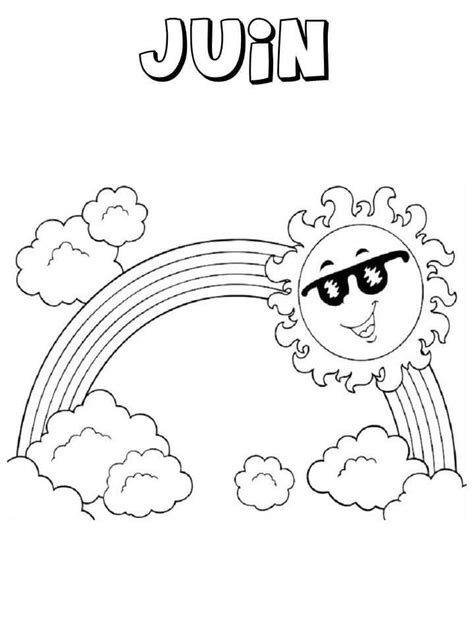 Coloriage Juin avec Soleil et Arc en ciel télécharger et imprimer