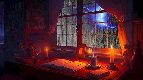 Cozy Study Room With Strong Rain Powerful Thunder ASMR Rain