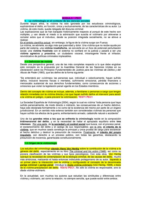 Resumen De Asignatura De Victimolog A Modulo Pec La Victimolog A