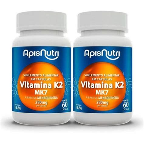 Kit 2 Vitamina K2 Mk7 Menaquinona 60 Cápsulas Apisnutri Submarino