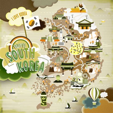 Mapa Del Viaje De La Corea Del Sur Ilustración del Vector Ilustración
