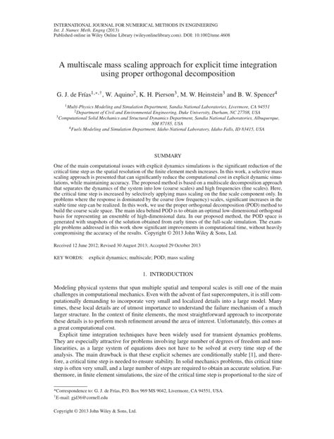 pdf a multiscale mass scaling approach for explicit time integration using proper orthogonal