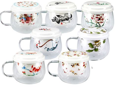 Kubek szklany LOTOS 280ml z zaparzaczem porcelanowym i przykrywką