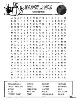 BOWLING Word Search Puzzle Intermediate Difficulty Various Bowling