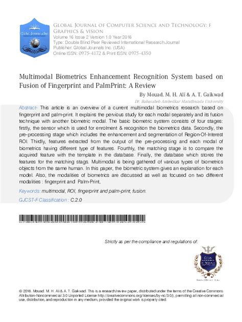 pdf multimodal biometrics enhancement recognition system based on fusion of fingerprint and
