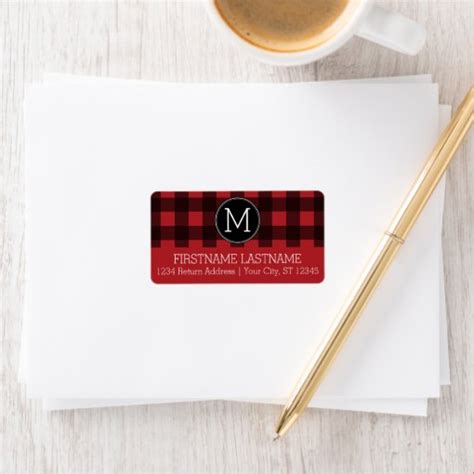 Rustic Red Black Buffalo Plaid Pattern Monogram Label Zazzle