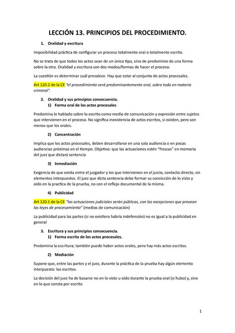 Lección 13 apuntes derecho procesal l LECCIÓN 13 PRINCIPIOS DEL